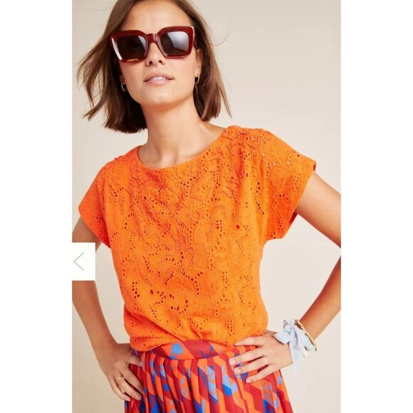 Maeve | Tops | Maeve Karine Beaded Lace Top Orange Size Boat Neck Cap ...